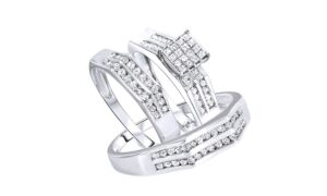 affy white natural diamond engagement & wedding trio bridal ring set in 10k solid white gold (1 carat, i-j color, i2-i3 clarity)