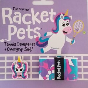 Racket Pets Kids Tennis Racket Dampener & Matching Overgrip Tape, Performance Shock Absorbing Dampener for Tennis Racket & Fun Animal Print Tennis Wrap Grip Tape (Unicorn)