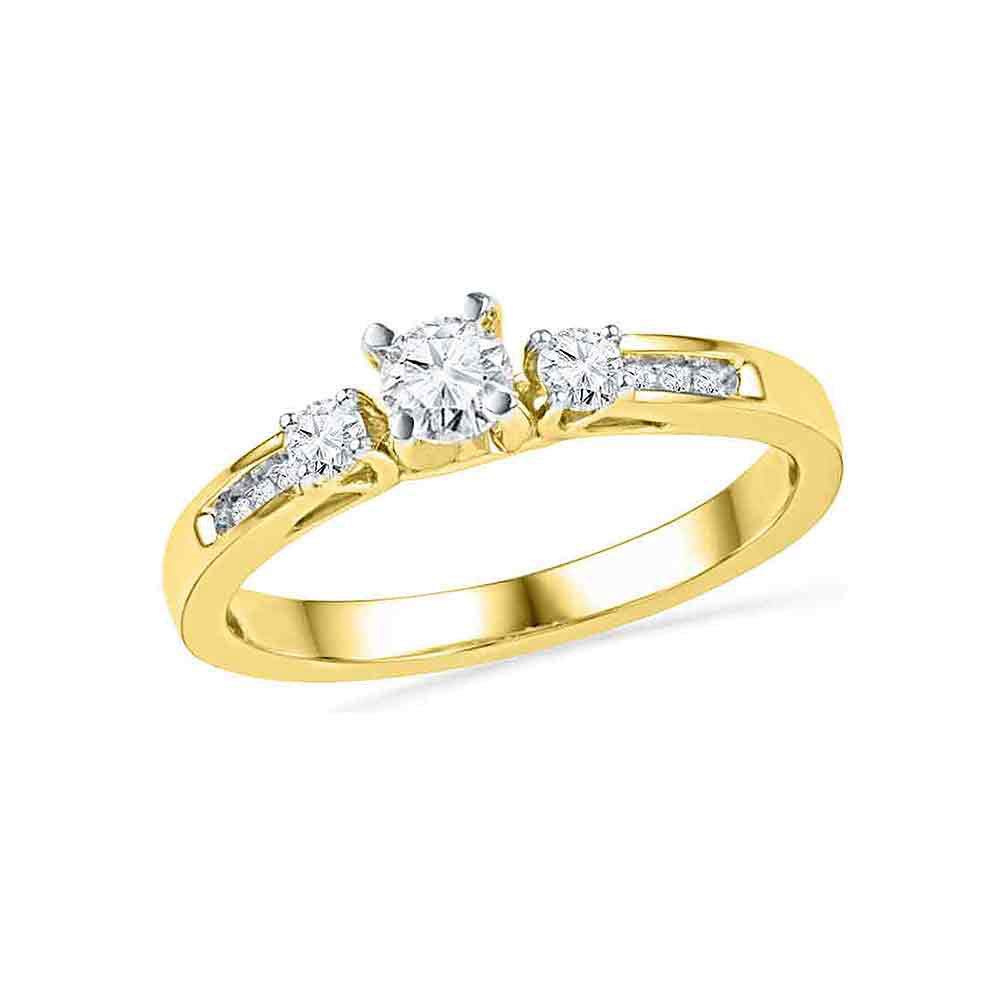 Dazzlingrock Collection 10kt Yellow Gold Womens Round Diamond 3-stone Bridal Wedding Engagement Ring 1/2 ctw