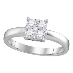 dazzlingrock collection 18kt white gold women's round diamond cluster engagement ring 3/8 ctw