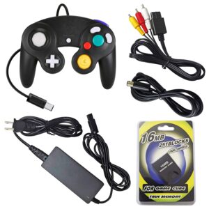 areme accessories bundle compatible with gamecube - ac power supply adapter, av cable, wired controller, extension cable and memory card for gamecube ngc system