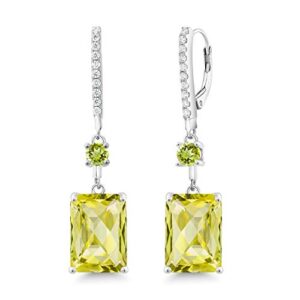 gem stone king 14.60 ct octagon checkerboard yellow lemon quartz green peridot 925 silver dangle earrings