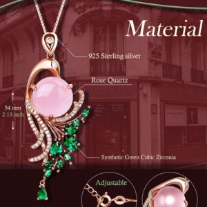 HXZZ Fine Jewelry Natural Gemstone Rose Quartz Sterling Silver Pendant Necklace Birthstone Anniversary Birthday Gifts for Women Her Mom Mother Wife