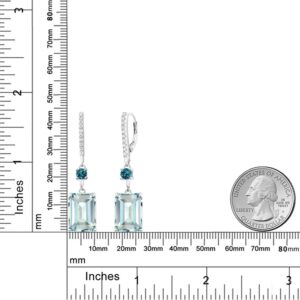 Gem Stone King 925 Sterling Silver Sky Blue Simulated Aquamarine and London Blue Topaz Dangle Earrings For Women (14.24 Cttw, Gemstone Birthstone, Emerald Cut 14X10MM)