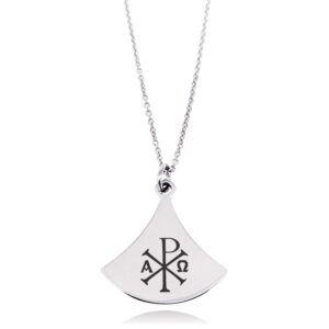 stainless steel chi rho alpha omega pendulum curved triangle charm pendant necklace