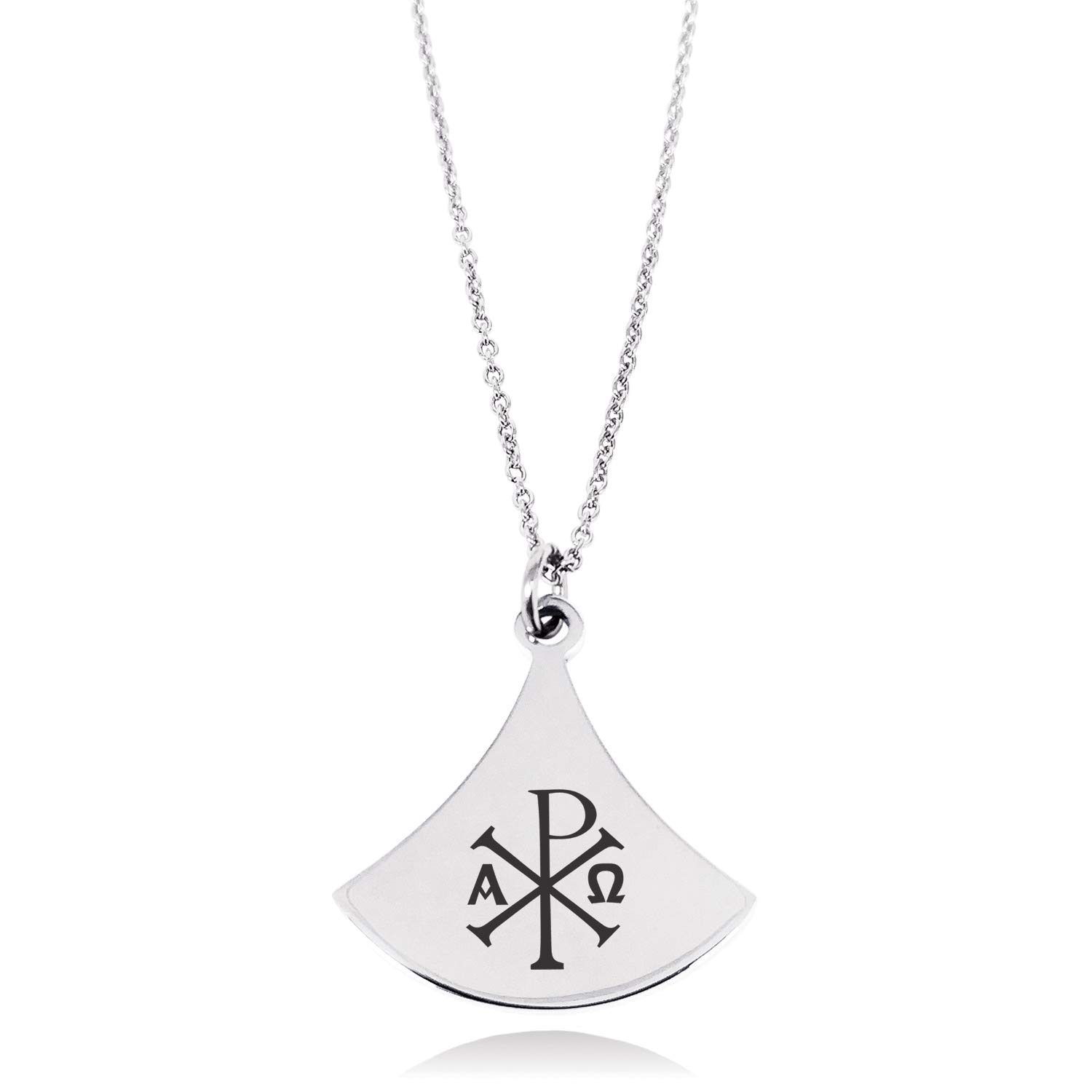 Stainless Steel Chi Rho Alpha Omega Pendulum Curved Triangle Charm Pendant Necklace