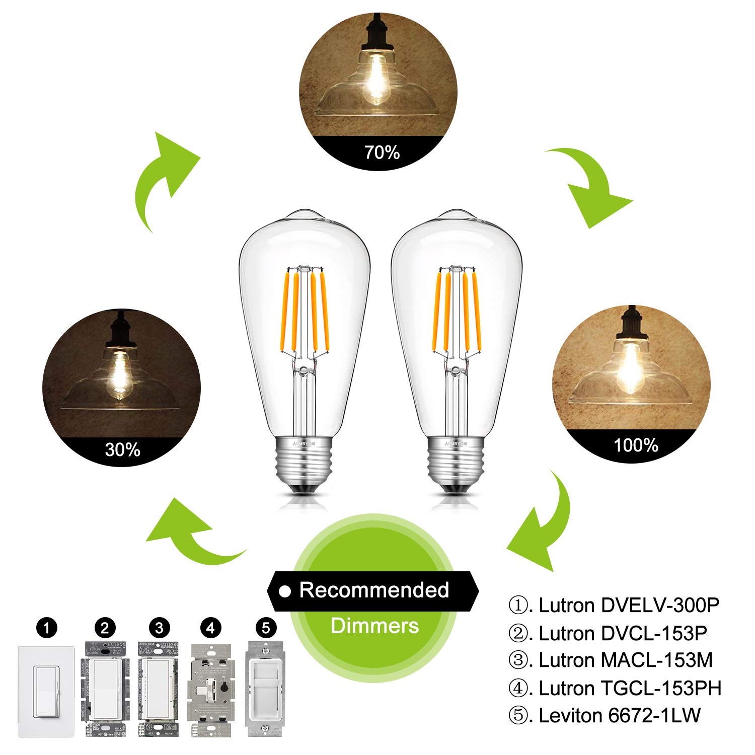 AOMRYOM Dimmable 4W LED Edison Bulbs 40W Incandescent Equivalent 2700K Soft White, E26 Base LED Filament Light Bulb, ST21 / ST64 Antique Edison Style Clear Glass Cover, Pack of 6