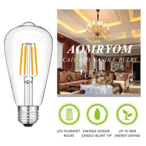 AOMRYOM Dimmable 4W LED Edison Bulbs 40W Incandescent Equivalent 2700K Soft White, E26 Base LED Filament Light Bulb, ST21 / ST64 Antique Edison Style Clear Glass Cover, Pack of 6