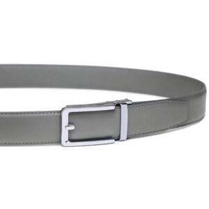 Founders & C Men's Leather Ratchet Click Belt Dress with Slide Buckle -Adjustable Trim to Fit (28"-42" Waist Adjustable, Square Chrome Buckle W Grey/Gray Leather)