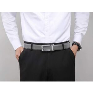 Founders & C Men's Leather Ratchet Click Belt Dress with Slide Buckle -Adjustable Trim to Fit (28"-42" Waist Adjustable, Square Chrome Buckle W Grey/Gray Leather)