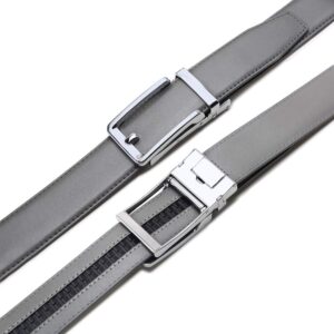 Founders & C Men's Leather Ratchet Click Belt Dress with Slide Buckle -Adjustable Trim to Fit (28"-42" Waist Adjustable, Square Chrome Buckle W Grey/Gray Leather)