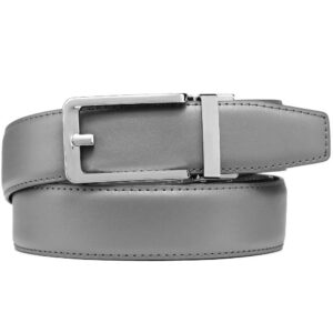 Founders & C Men's Leather Ratchet Click Belt Dress with Slide Buckle -Adjustable Trim to Fit (28"-42" Waist Adjustable, Square Chrome Buckle W Grey/Gray Leather)