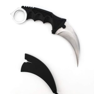 wetop karambit knife, cs-go for hunting camping fishing and field survival, stainless steel fixed blade tactical knife with sheath and cord (silver).