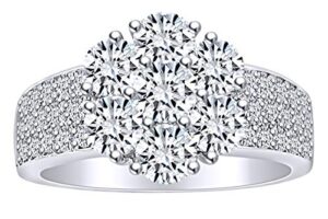 affy 2 carat (cttw) round shape white natural diamond cluster engagement wedding ring in 14k solid white gold ring size-8.5