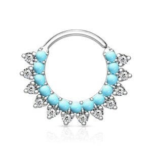 covet jewelry turquoise and cz double lined bendable hoops for ear cartilage, daith, nose septum and more (16 ga, length: 8mm, platinum)