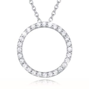 agvana sterling silver circle necklace for women 5a cubic zirconia cz halo open eternity circle dainty pendant anniversary jewelry for her birthday gifts for women mom wife yourself