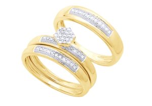 affy white natural diamond engagement & wedding trio band ring set in 14k yellow gold over sterling silver (0.3 carat)