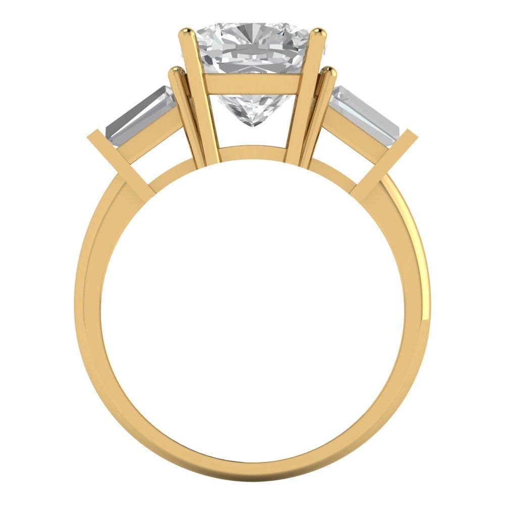 Clara Pucci 3.44ct Cushion cut 3 stone Solitaire Moissanite Designer Wedding Bridal art deco Anniversary Ring 14k Yellow Gold 3.50