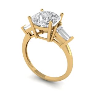 Clara Pucci 3.44ct Cushion cut 3 stone Solitaire Moissanite Designer Wedding Bridal art deco Anniversary Ring 14k Yellow Gold 3.50