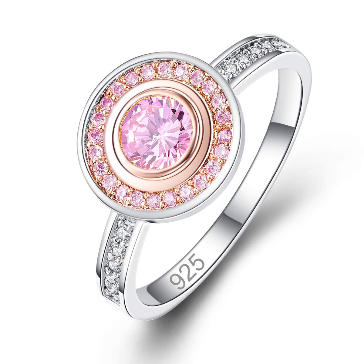 Psiroy 925 Sterling Silver Created Pink Topaz Filled Halo Promise Ring for Women Size 6