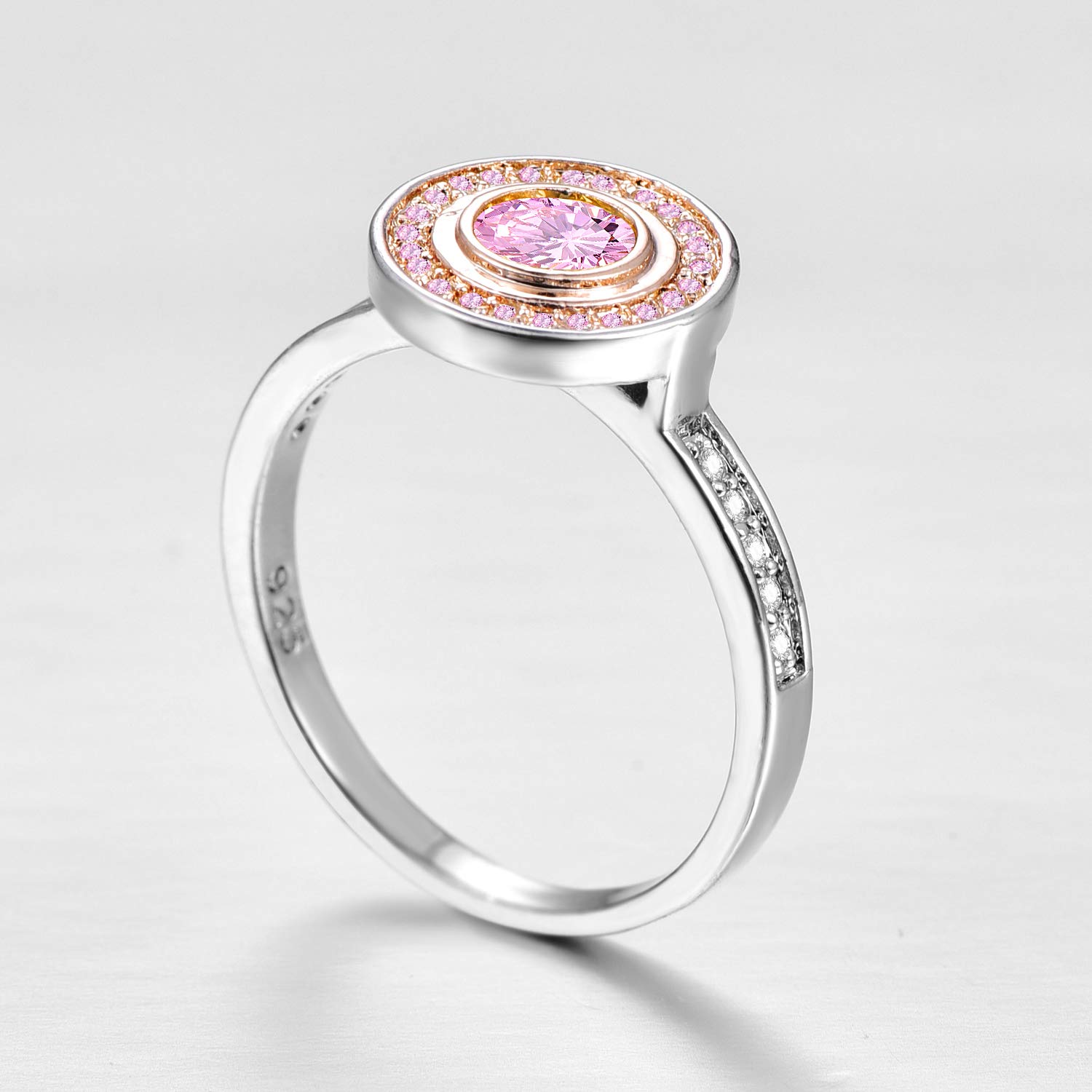 Psiroy 925 Sterling Silver Created Pink Topaz Filled Halo Promise Ring for Women Size 6