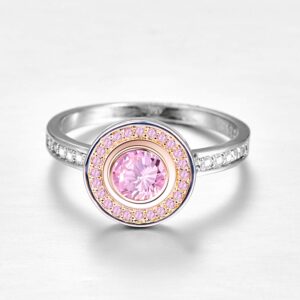 Psiroy 925 Sterling Silver Created Pink Topaz Filled Halo Promise Ring for Women Size 6