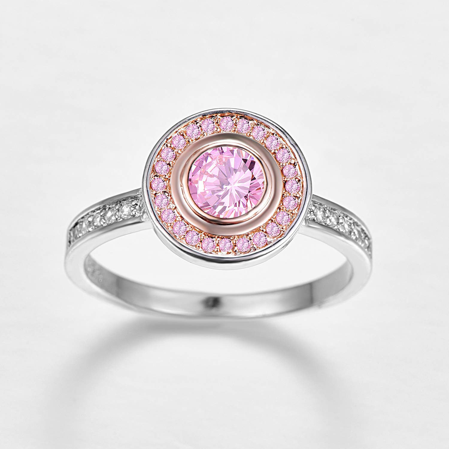 Psiroy 925 Sterling Silver Created Pink Topaz Filled Halo Promise Ring for Women Size 6