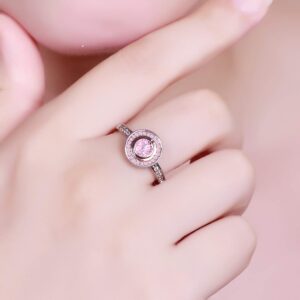 Psiroy 925 Sterling Silver Created Pink Topaz Filled Halo Promise Ring for Women Size 6