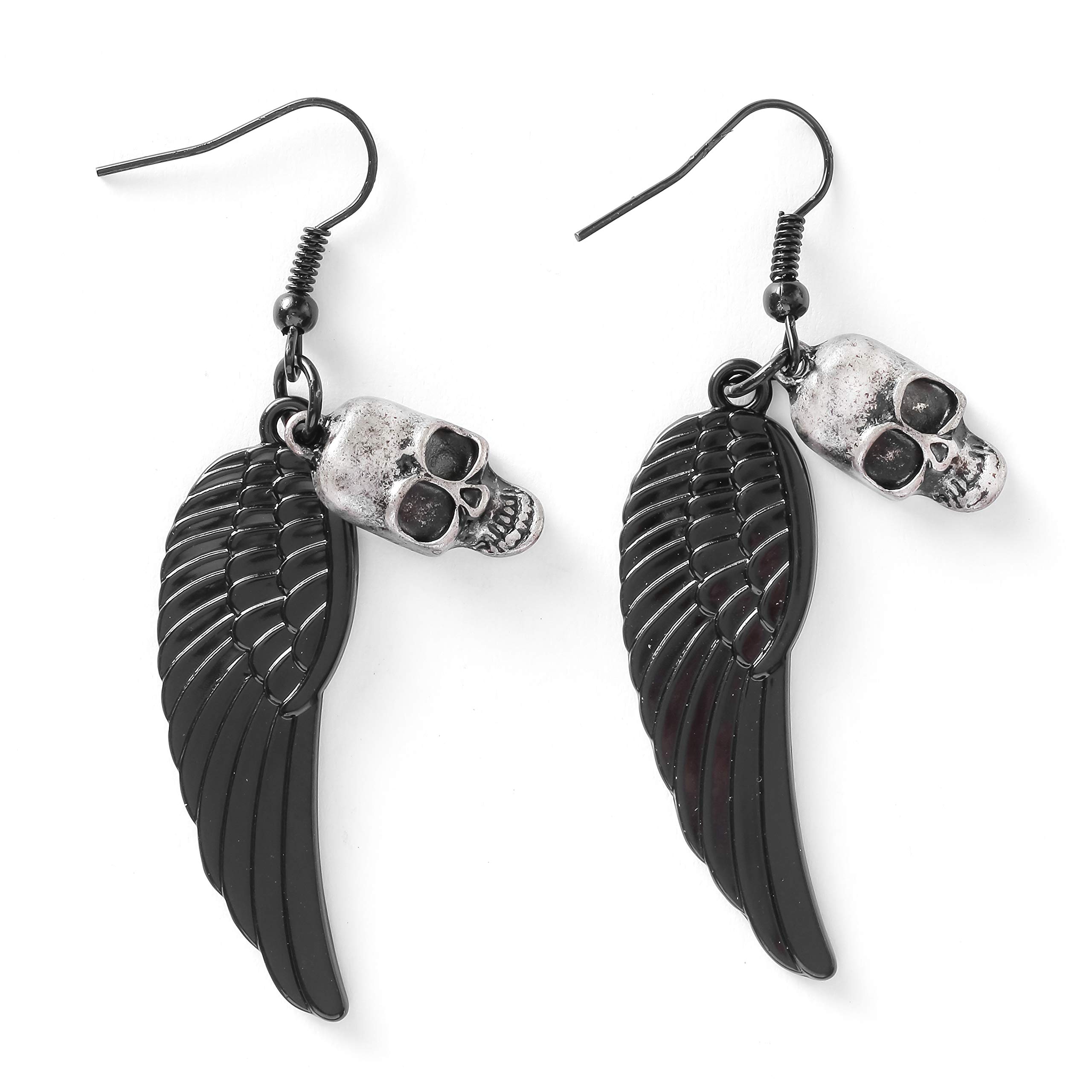 HAQUIL Goth Black Angel Wing Skull Earrings, Halloween Gothic Skull Jewelry Gift for Women