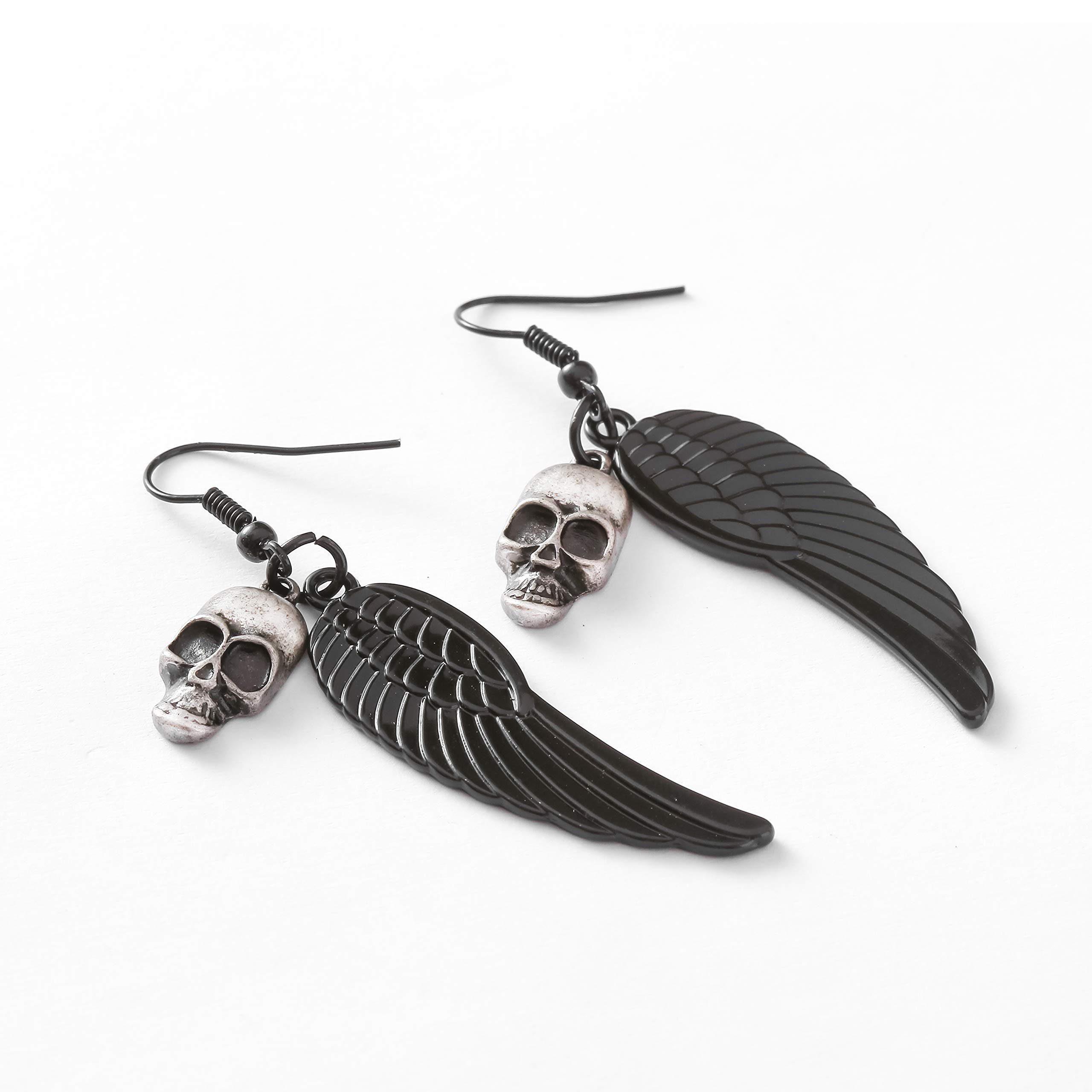 HAQUIL Goth Black Angel Wing Skull Earrings, Halloween Gothic Skull Jewelry Gift for Women