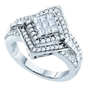 dazzlingrock collection 14kt white gold womens princess diamond cluster bridal wedding engagement ring 3/4 ctw