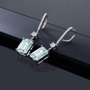 Gem Stone King 925 Sterling Silver Sky Blue Simulated Aquamarine Earrings | Gemstone Birthstone | Drop Dangle Earrings For Women | 14.24 Cttw | Emerald Cut 14X10MM