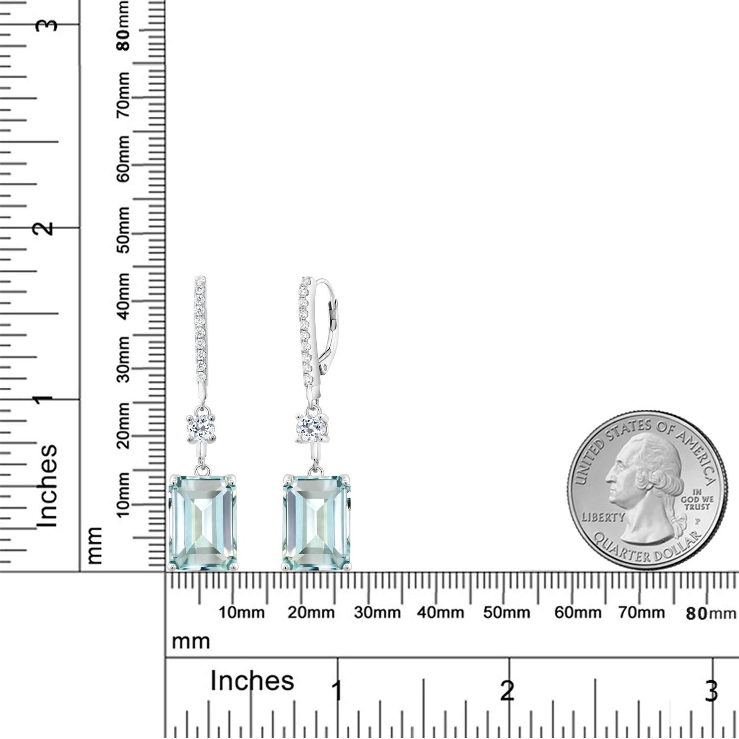 Gem Stone King 925 Sterling Silver Sky Blue Simulated Aquamarine Earrings | Gemstone Birthstone | Drop Dangle Earrings For Women | 14.24 Cttw | Emerald Cut 14X10MM