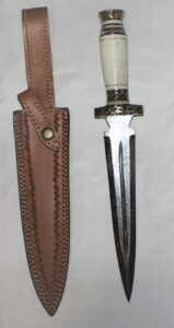 handmade damascus steel hunting dagger knife real bone handle with leather sheath