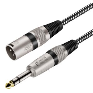 kinxiyu xlr male to 1/4 inch trs cable 20 ft, nylong braided xlr 3 pin male to quarter inch 6.35mm trs male balanced interconnect wire mic cord (pure copper conductors)