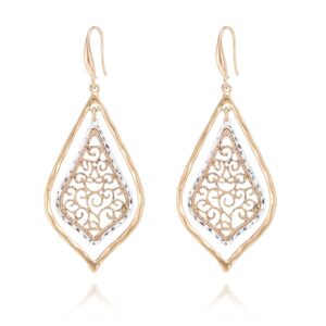 allison rose atelier – boho filigree two-tone dangle earrings - exquisite handcrafted jewelry for boho chic style - large two tone worn gold and silver plated earring set