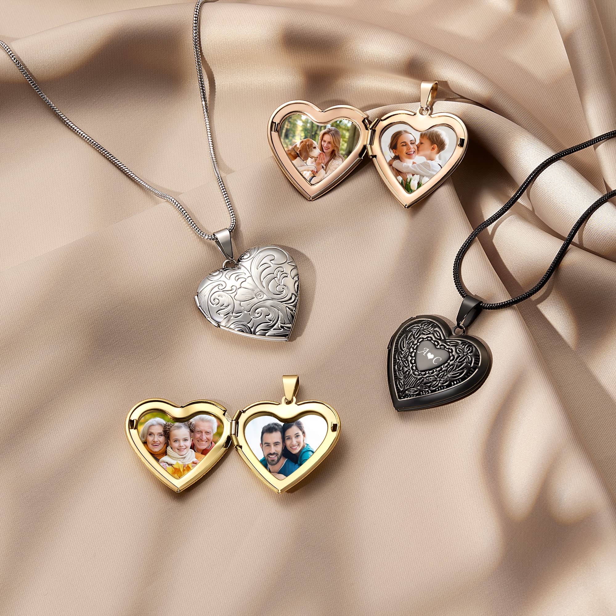 Fanery Sue Heart Locket Necklace That Holds Pictures, Customized Locket Necklace Personalized Lockets with Picture inside, Silver Gold Locket Memory Gifts for Women (Silver Glossy)