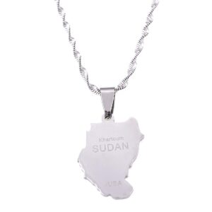 br gold jewelry stainless steel original old sudan map juba necklace pendant (silver color)