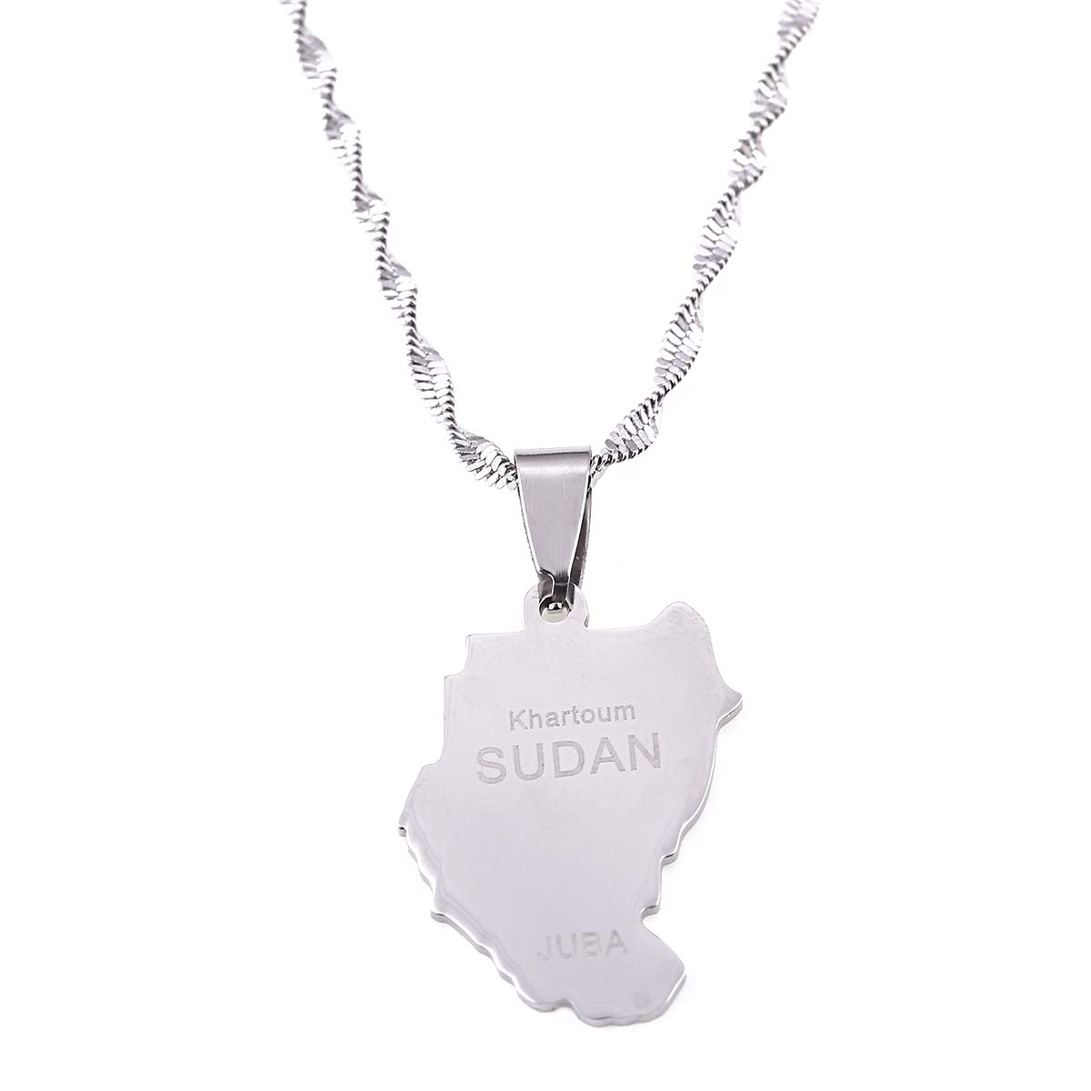 BR Gold Jewelry Stainless Steel Original Old Sudan Map Juba Necklace Pendant (Silver Color)