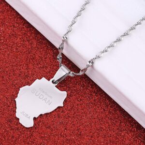 BR Gold Jewelry Stainless Steel Original Old Sudan Map Juba Necklace Pendant (Silver Color)