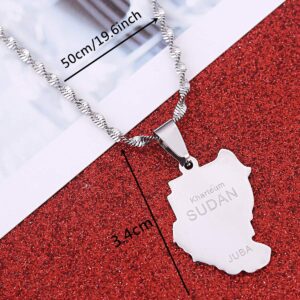 BR Gold Jewelry Stainless Steel Original Old Sudan Map Juba Necklace Pendant (Silver Color)