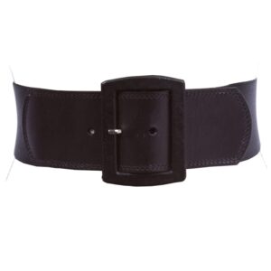 women's 2 1/2" (64 mm) wide elastic high waist leather stretch belt, black | m/l - 29"~33"