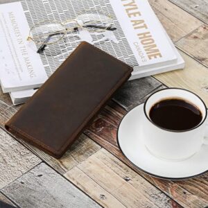 Kattee Men's Vintage Genuine Leather Long Wallet for Checkbook Credit Cards