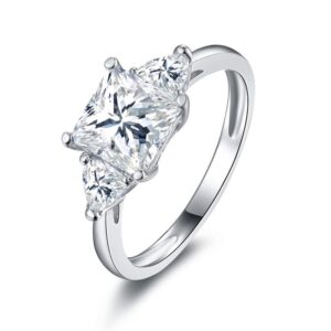 dyunq three stone engagement rings princess cut diamond wedding ring sterling silver cubic zirconia cz 1.6 carat ring