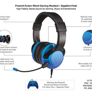 PowerA Fusion Wired Stereo Gaming Headset with Mic for PlayStation 4, Xbox One, X, Xbox One S, Xbox 360, Nintendo Switch, PC, Mac, VR, Android, and iOS - Sapphire Fade - Xbox 360; Xbox