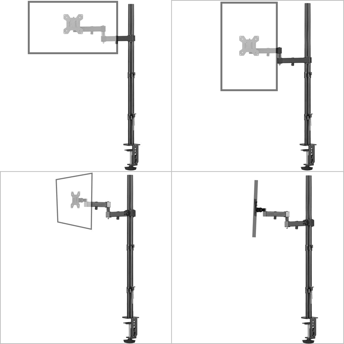 Bracwiser Single Fully Adjustable Standing Height Monitor Arm Stand Mount 800mm Tall for Monitor Computer Screen 13 15 17 19 20 22 23 24 26 27 30 32 inch VESA 75 100 (MD7821)