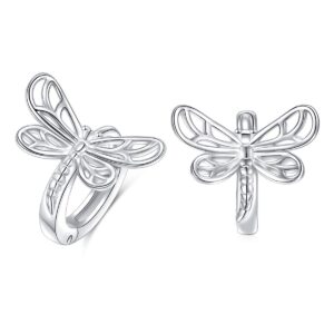 daochong s925 sterling silver small huggie dragonfly hoop earrings for women ear jewelry birthday gift (dragonfly small hoop earrings)