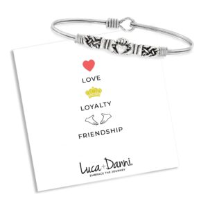 luca + danni claddagh bangle bracelet, irish friendship jewelry gift for women, girls, wear as single or for stacking (silver, regular)