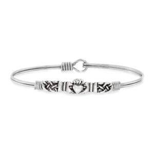 Luca + Danni Claddagh Bangle Bracelet, Irish Friendship Jewelry Gift for Women, Girls, Wear as Single or for Stacking (Silver, Regular)