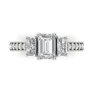 clara pucci 1.76ct emerald cut solitaire 3 stone moissanite proposal designer wedding bridal art deco anniversary ring 14k white gold